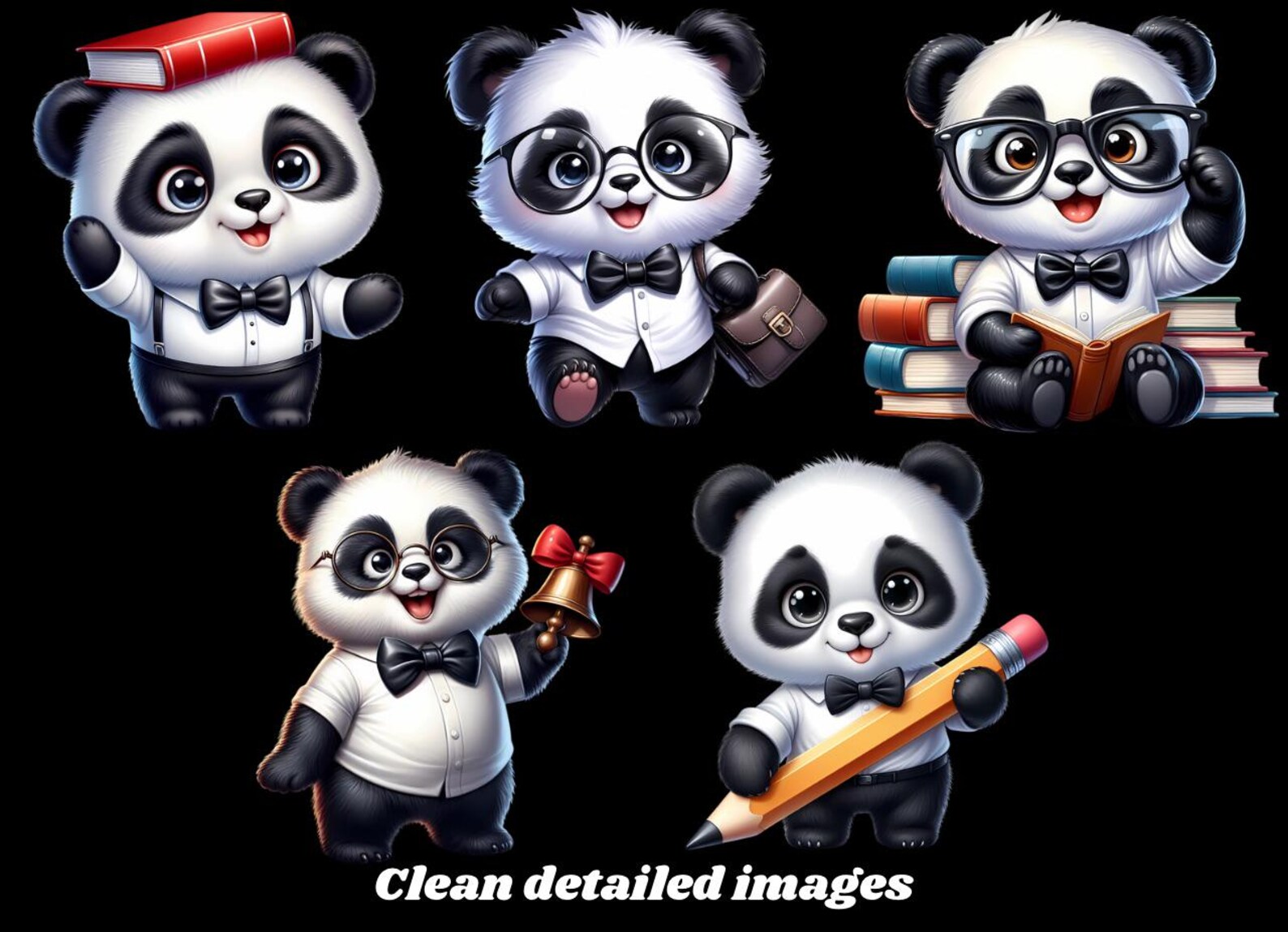 School Panda Clipart | Cute Panda Back to School PNG | Kawaii Animal ...