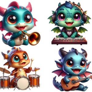 Dragon and Musical Instruments , 9 PNG Baby Dinosaur Clipart, Baby ...