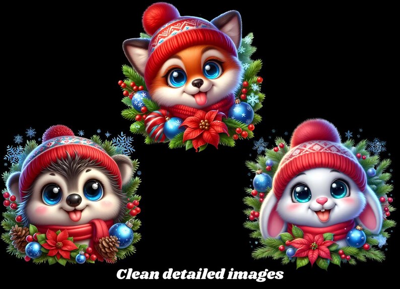 Christmas Animals Clipart | Holiday PNG Graphics (digital Download) - Etsy