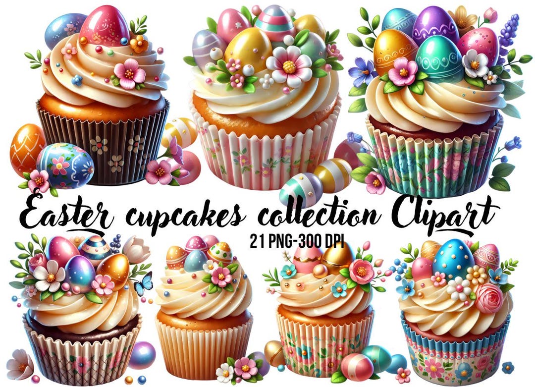 Easter Cupcakes Clipart: Watercolor Desserts Graphics (digital Download ...