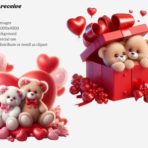 Valentine Bear Clipart, Watercolor Teddy, Romantic PNG (digital ...