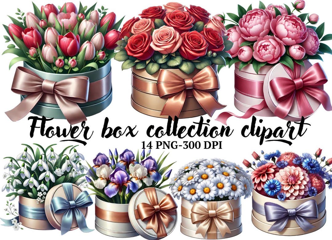 Flower Box Clipart, Spring Clipart, Watercolor Flower Box, Bouquets of ...