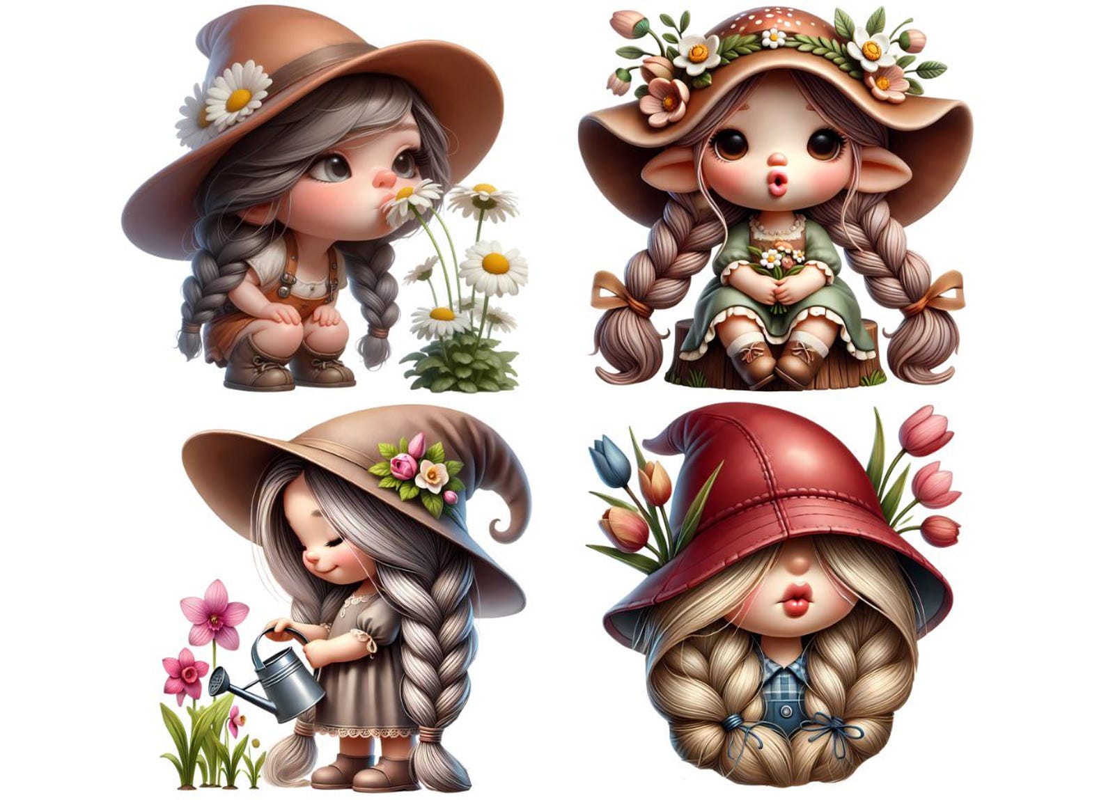 14 Spring Girls Gnome Collection Clipart, Gnome Clipart, Gnome Girl ...
