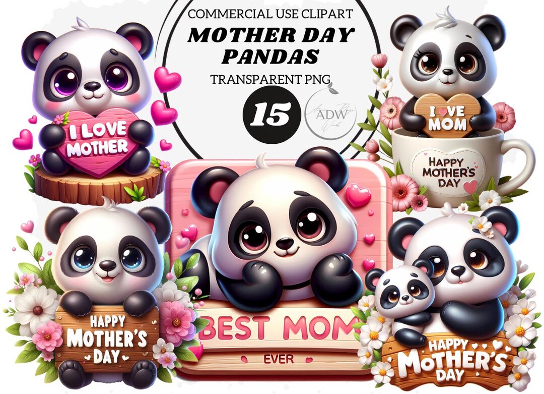 Mother’s Day Clipart, Panda Clipart Set – Perfect for Cards and Crafts ...