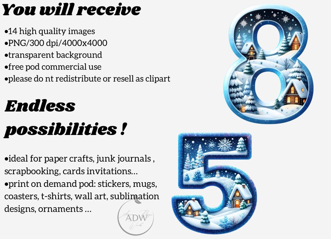 Festive Watercolor Christmas Numbers Clipart PNG: Holiday Digital ...