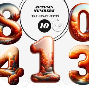 Autumn Watercolor Numbers Clipart: Fall PNG Digits (digital Download ...