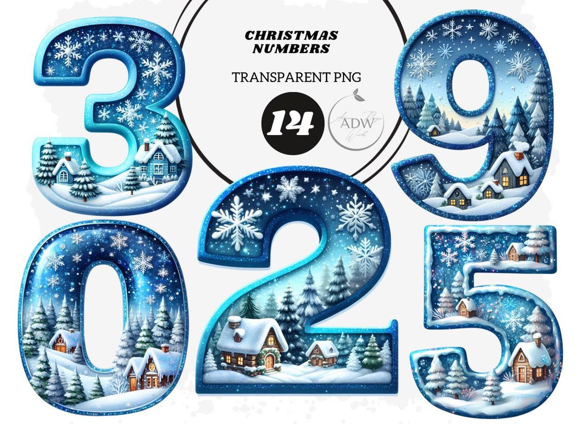 Festive Watercolor Christmas Numbers Clipart PNG: Holiday Digital ...