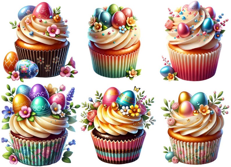 Easter Cupcakes Clipart: Watercolor Desserts Graphics (digital Download ...