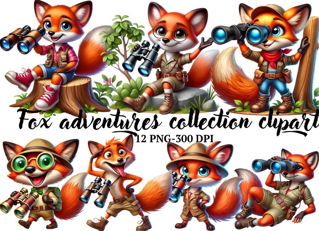 Fox Adventures Clipart: Funny Animal PNG Designs (digital Download) - Etsy