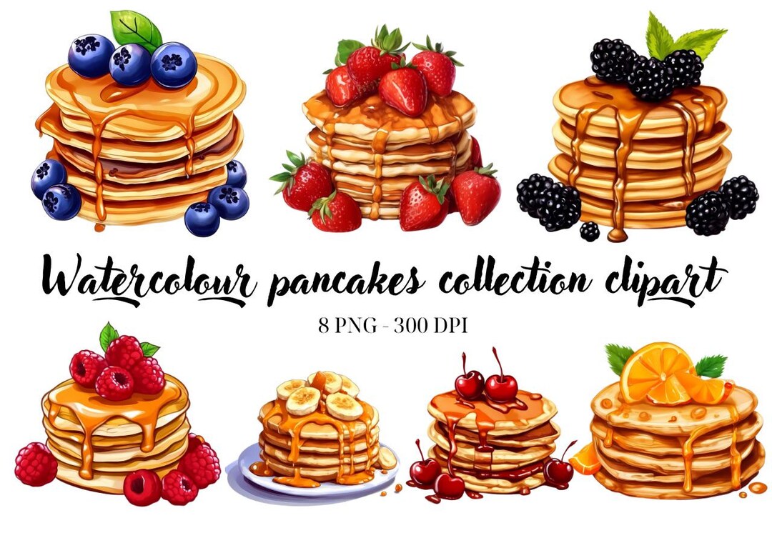 Watercolor Pancake Clipart, Sweet Breakfast Clipart, Delicious Fruits ...