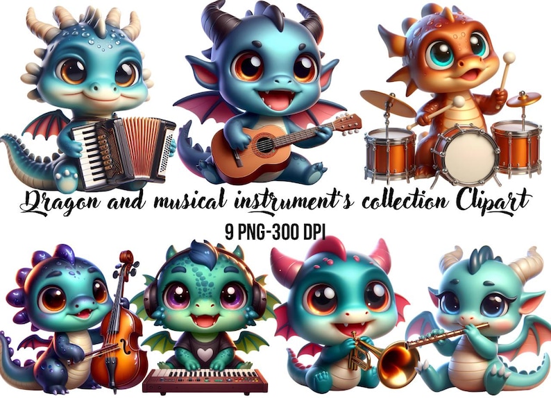 Dragon and Musical Instruments , 9 PNG Baby Dinosaur Clipart, Baby ...