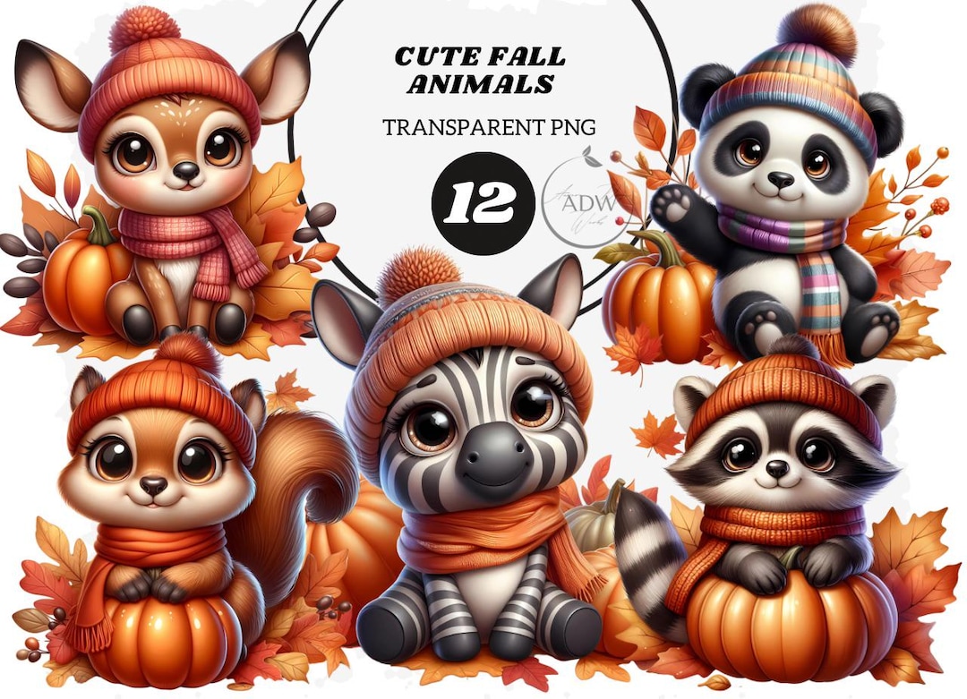 Watercolor Cute Fall Animals, 18 PNG, Cute Autumn Animals, Fall Clipart ...