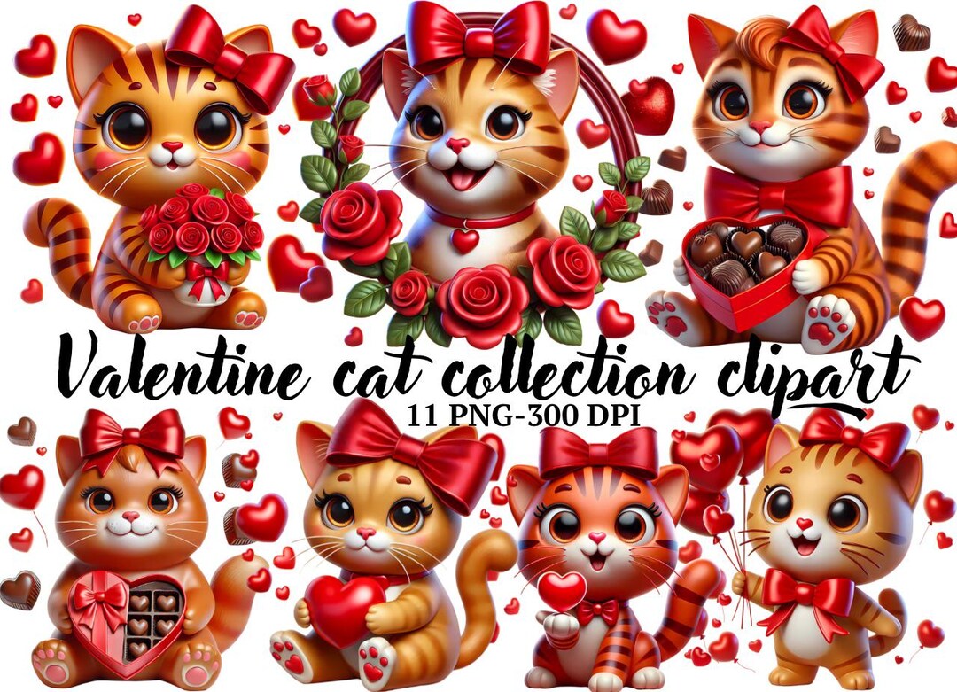 Valentine Cat Clipart, Valentine's Day Cat PNG, Cute Cat Sublimation ...