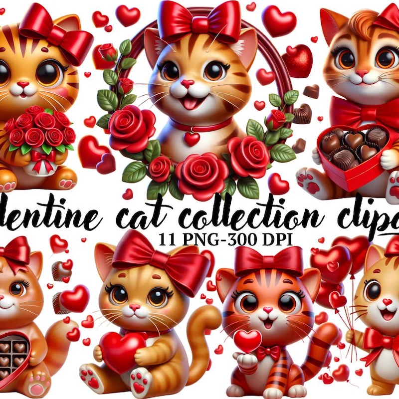 Valentines Kittens Clipart - Etsy