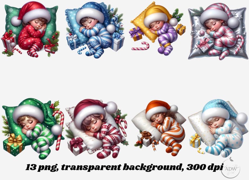 Watercolor Christmas Baby Clipart: Newborn Holiday PNG (digital ...