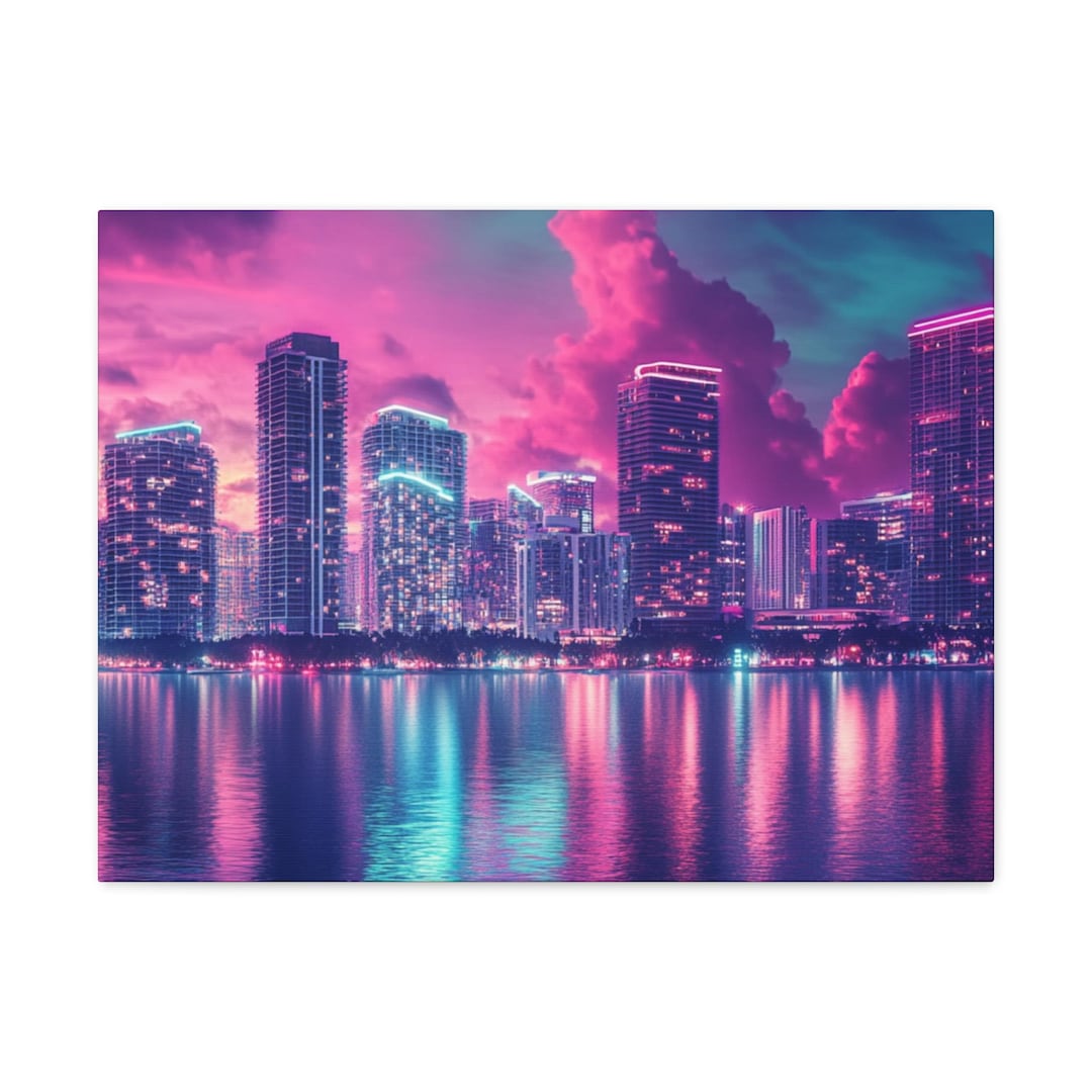 Canvas Prints, Futuristic Miami Skyline Wall Art, Home Decor Poster ...