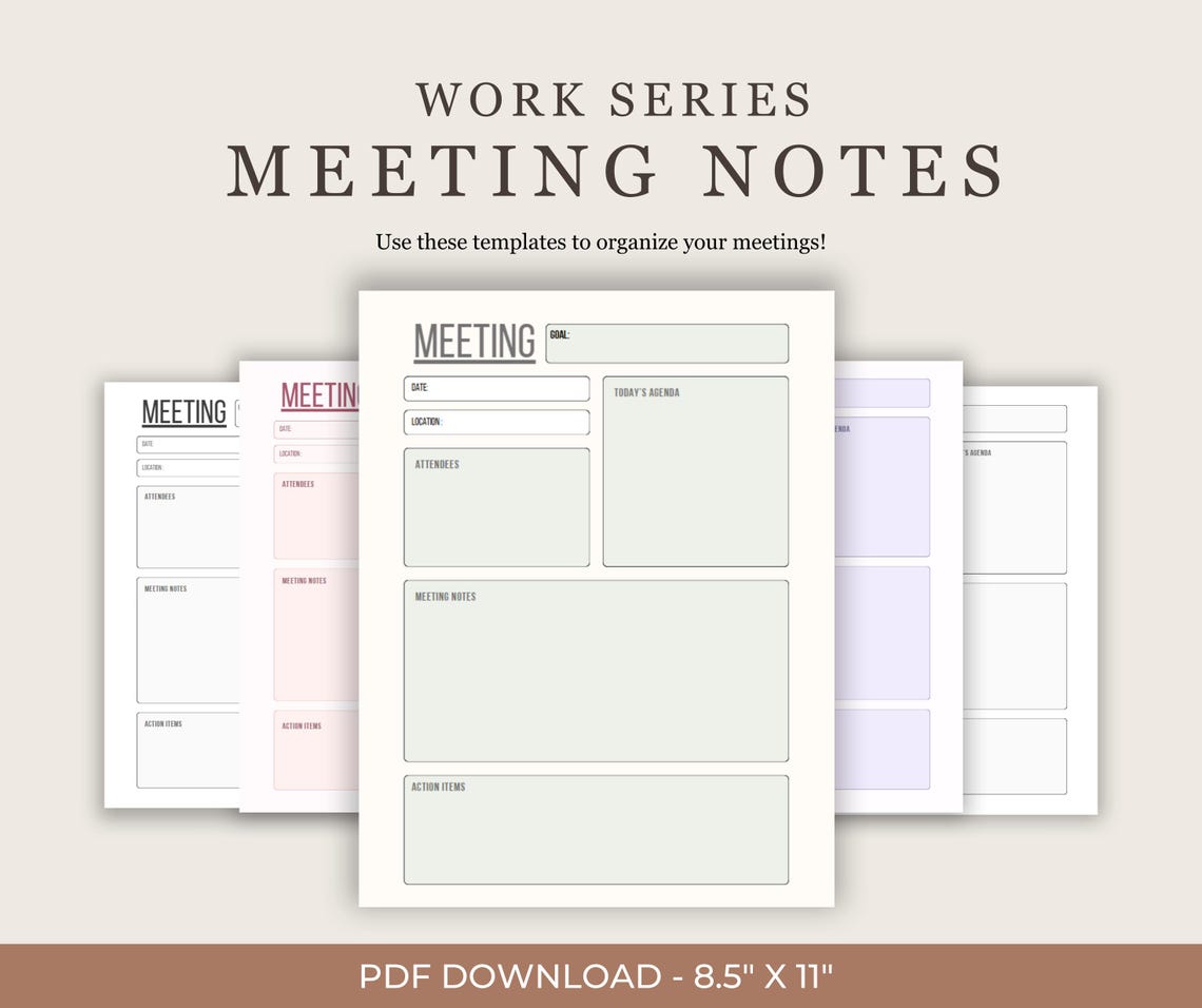 Printable Meeting Notes Template | Digital Meeting Planner | Agenda ...
