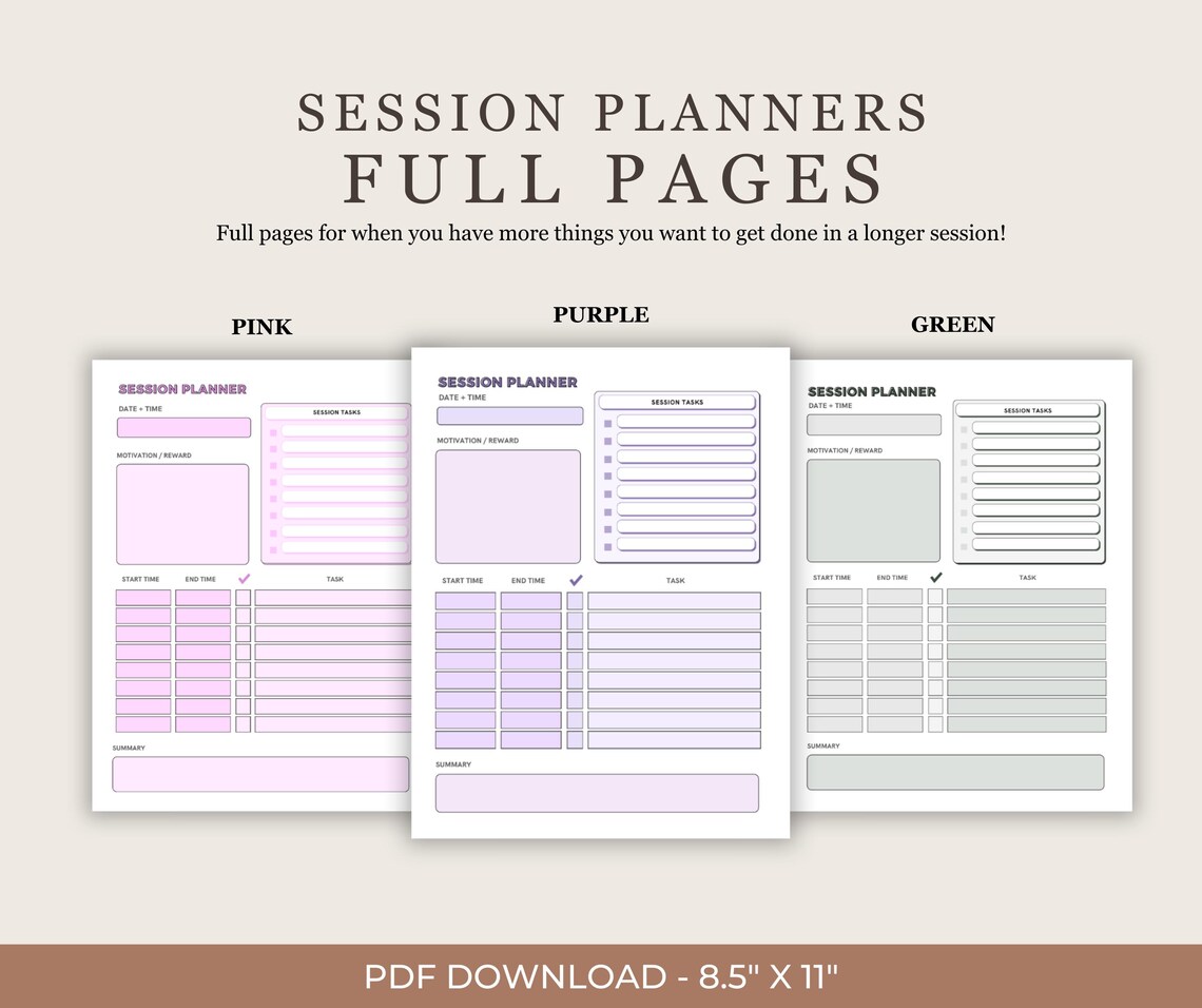 Printable PDF or iPad Planner Template for Work & Pomodoro Sessions ...