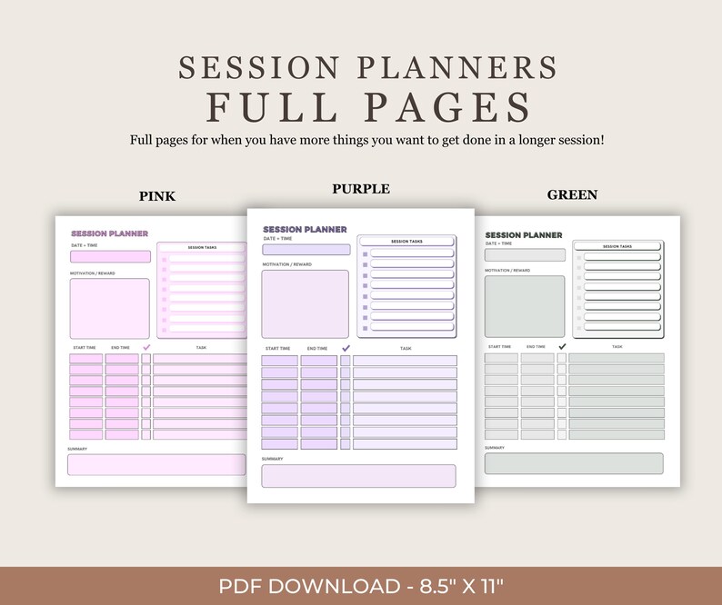 Printable PDF or iPad Planner Template for Work & Pomodoro Sessions ...