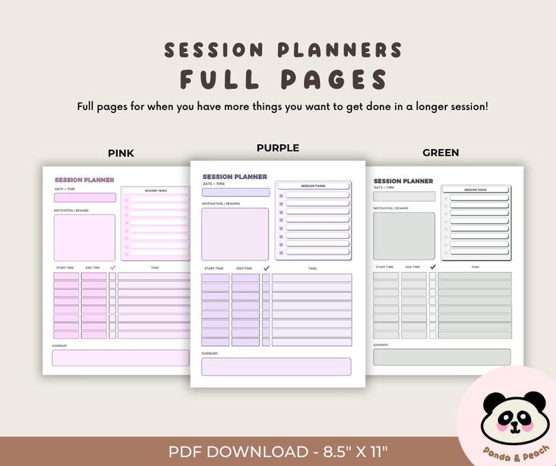 Printable PDF or iPad Planner Template for Work & Pomodoro Sessions ...