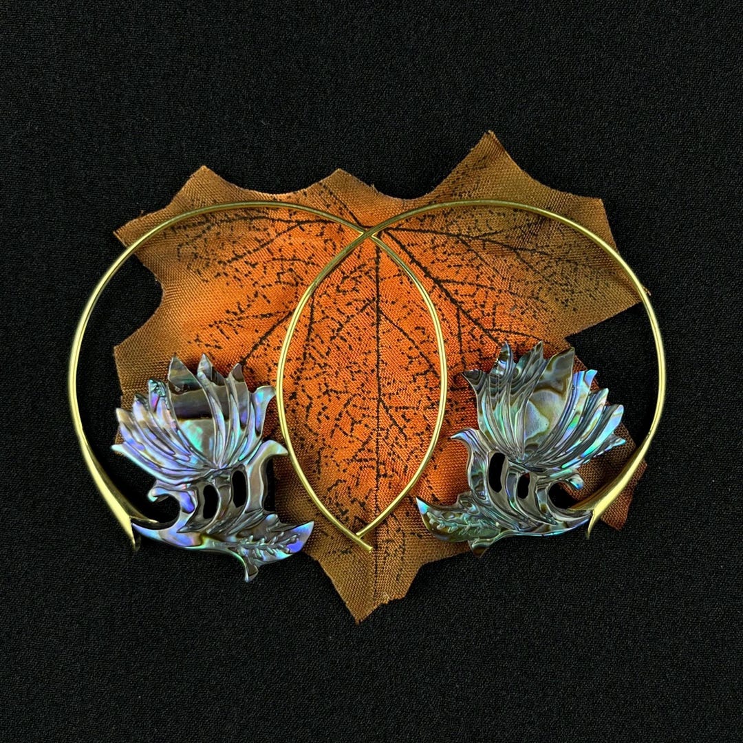 Abalone Lotus Flower Earrings Brass | Natural Shell Artisan Jewelry ...