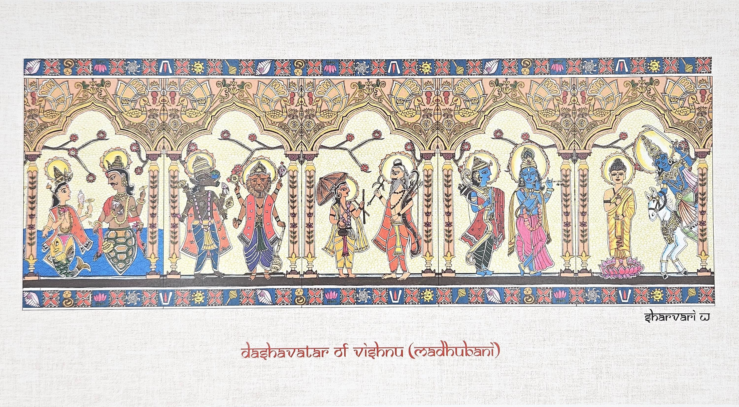 Dashavatar-the 10 Forms of Shree Vishnu -prints for Framing-madhubani ...