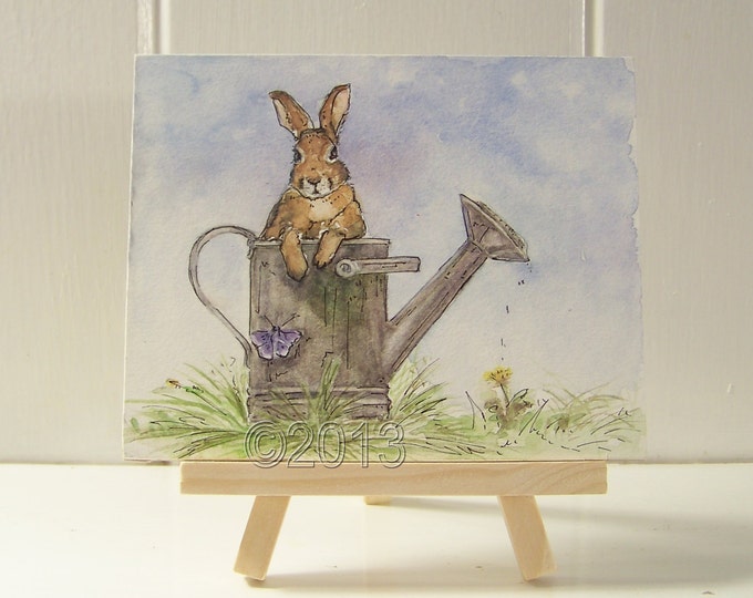 Rabbit in Watering Can, Original Painting - Etsy