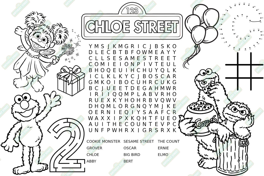 Customizable Streets of Sesame Activity Placemats - Color, Maze, Word ...