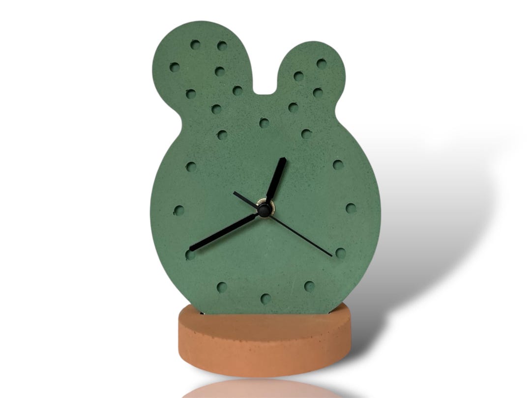 Green Cactus Clock, Concrete Clock, Desk Clock, Table Clock, Cactus ...