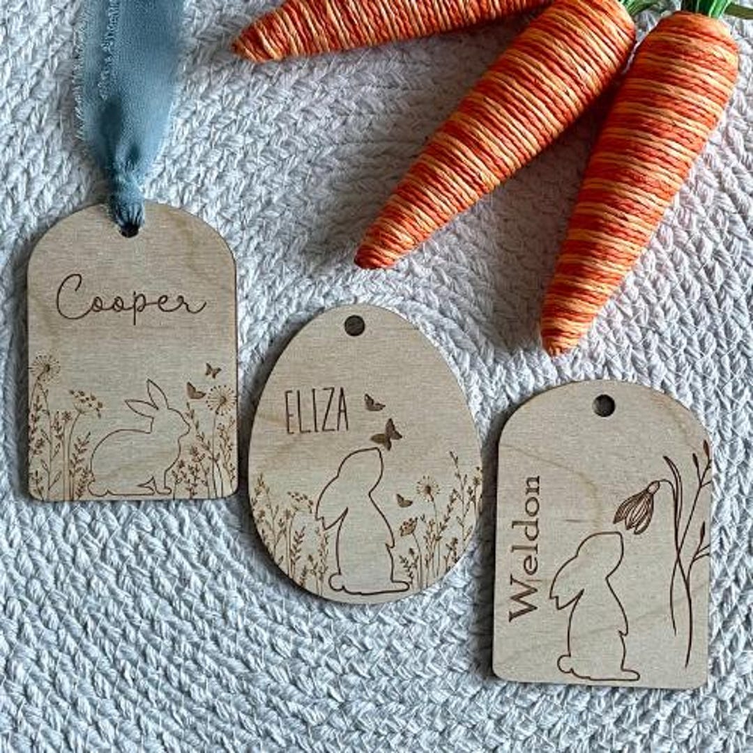 Personalized Easter Gift Tag Custom Wood Bunny Tag Engraved Gift Tag ...