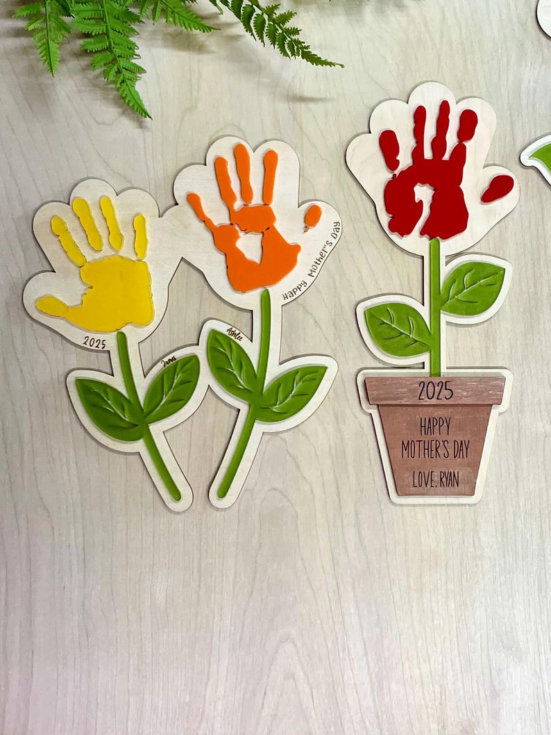 Personalized Handprint Flower Keepsake • Custom Mother’s Day Gift From ...