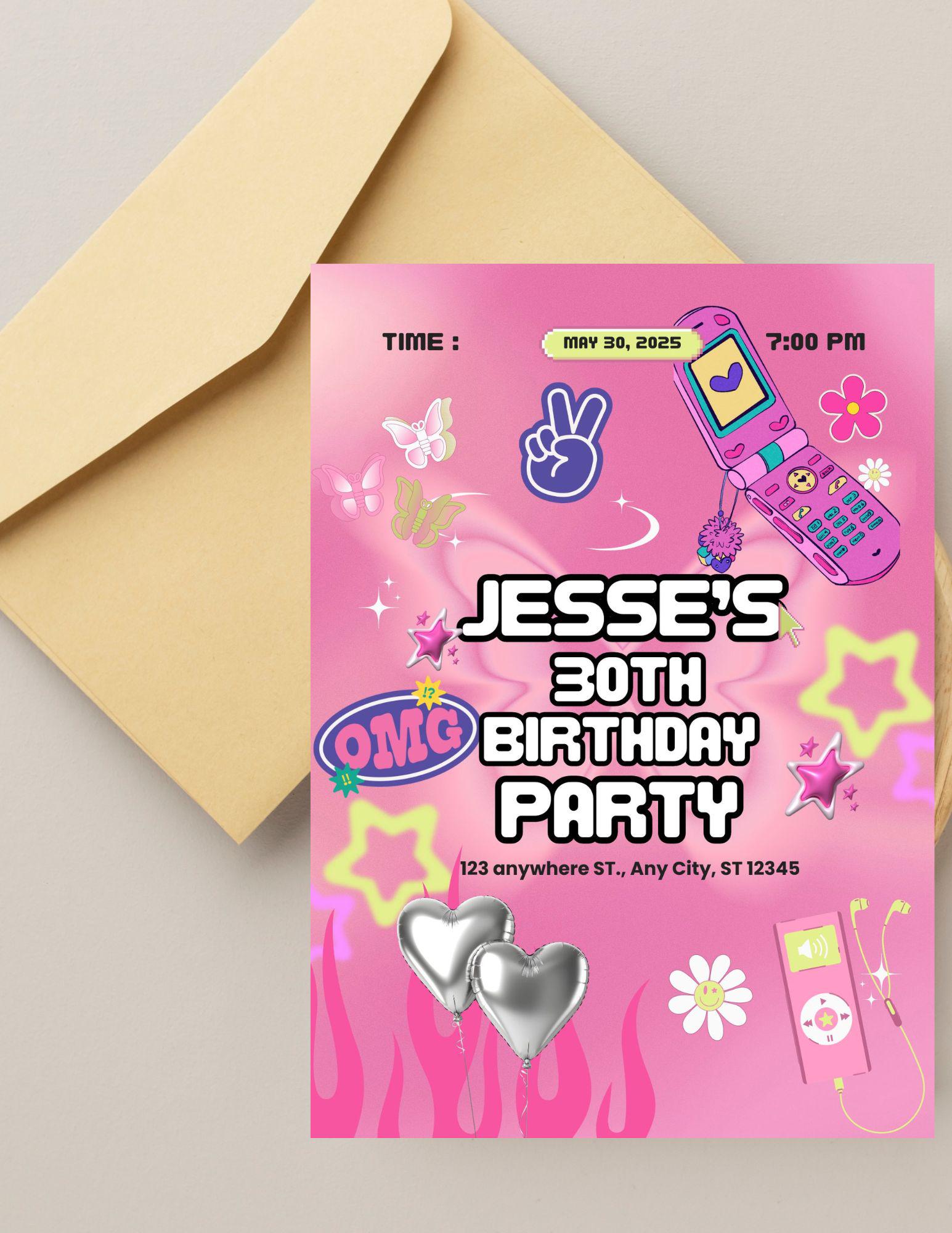 Y2K 90s Birthday Party Invitation Template, Y2k Theme Party, Party ...