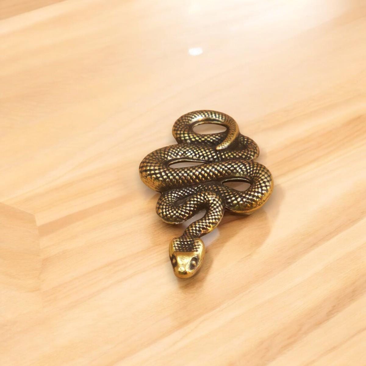 Vintage Brass Snake Keychain Pendant - Zodiac Snake Charm - Nafu ...
