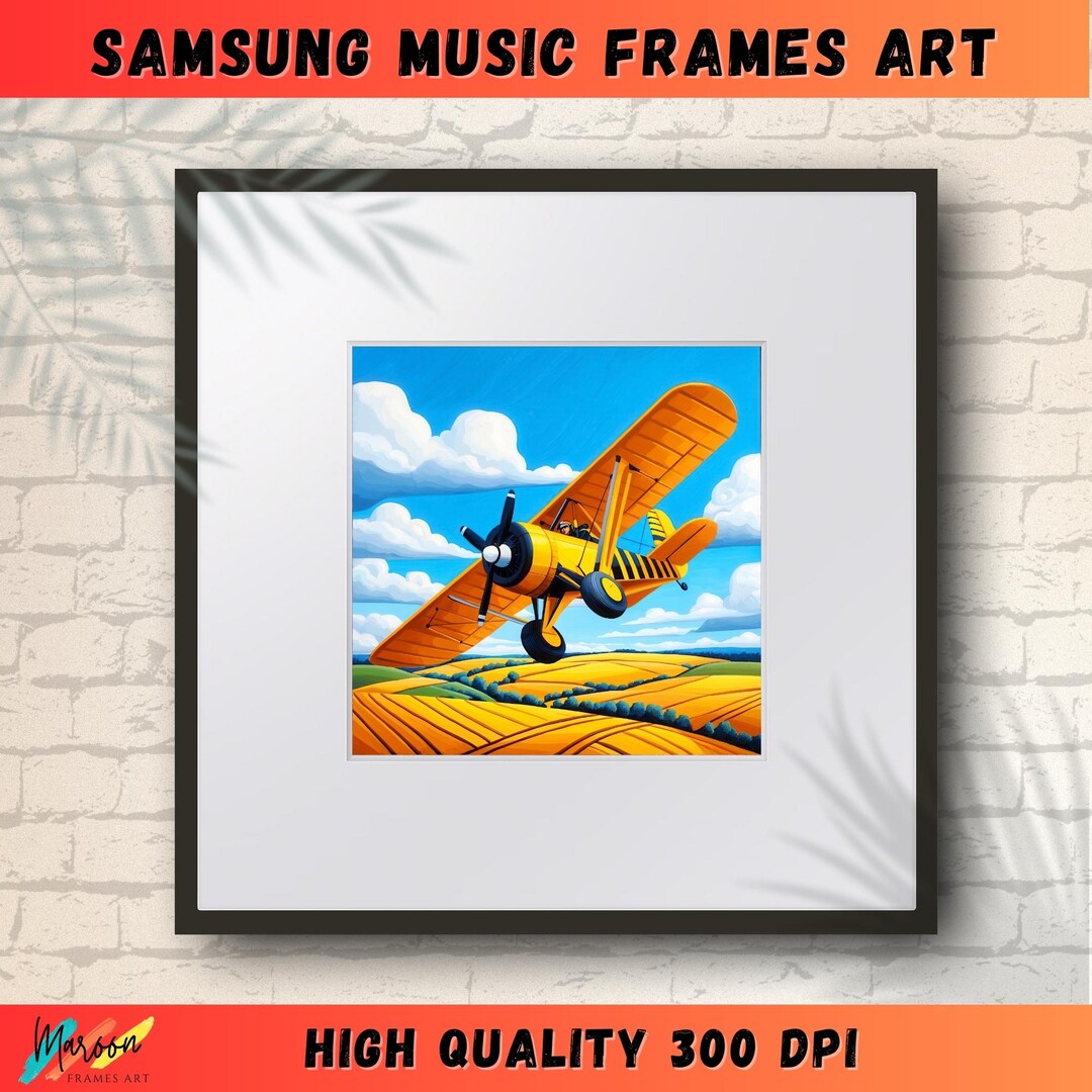 Samsung Music Frames Art | Yellow Vintage Biplane | Digital Print for ...