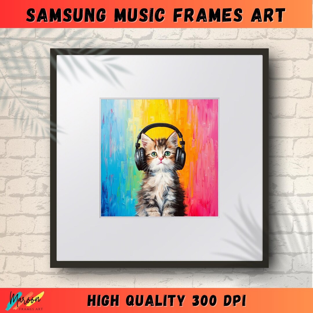 Samsung Music Frames Art | Cute Cat Wearing Headphones | Digital Print ...