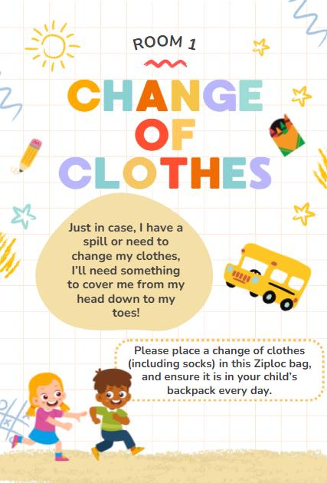 Extra Clothes Reminder Notice | Daycare Teacher Printable (canva ...