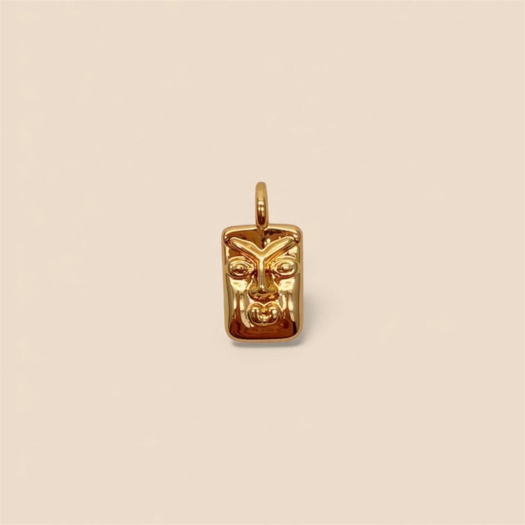Gold and Silver Bohemian Tribal Mask Charm, Ethnic Jewelry Component ...