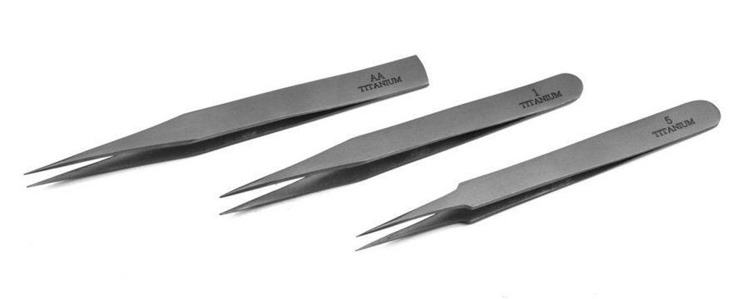 3 Pc Professional Quality Titanium Tweezer Set, Consists Tweezer 5, 1 ...