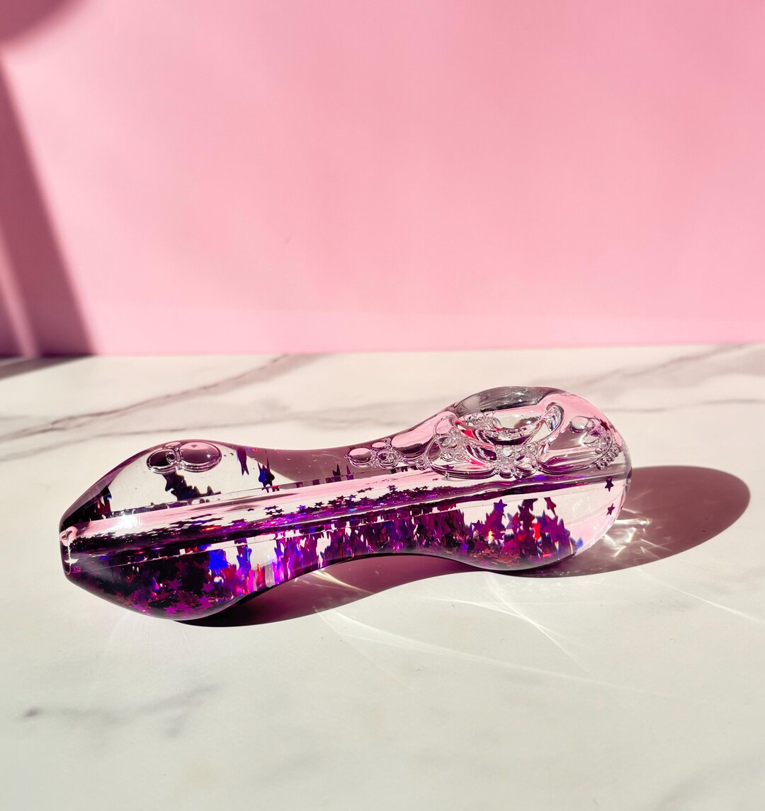 Purple Glitter Water Hand Pipe Glass Art Collectables Art Collectables ...