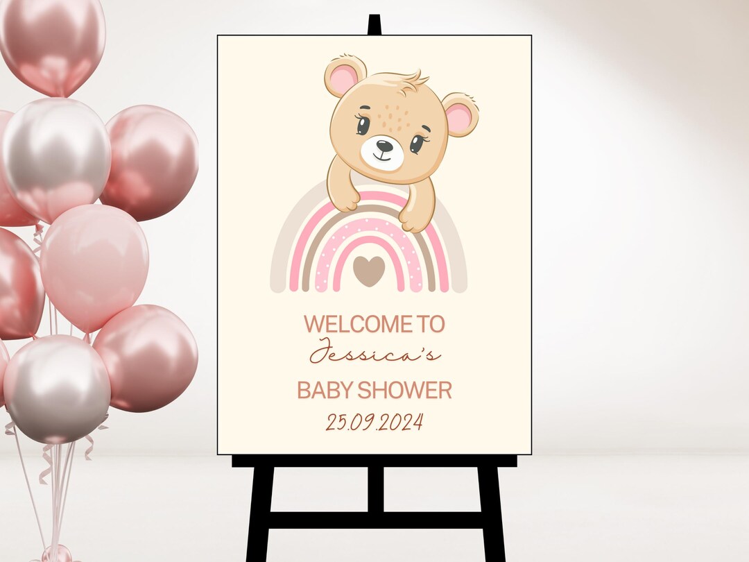 Editable Digital Baby Shower Welcome Sign With Baby Bear, Editable ...