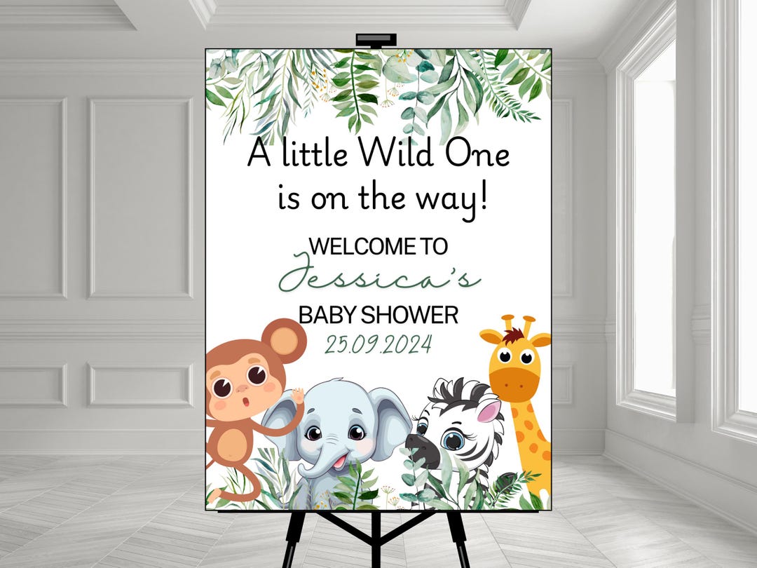 Editable Jungle Safari Baby Shower Welcome Sign Neutral Digital Baby ...