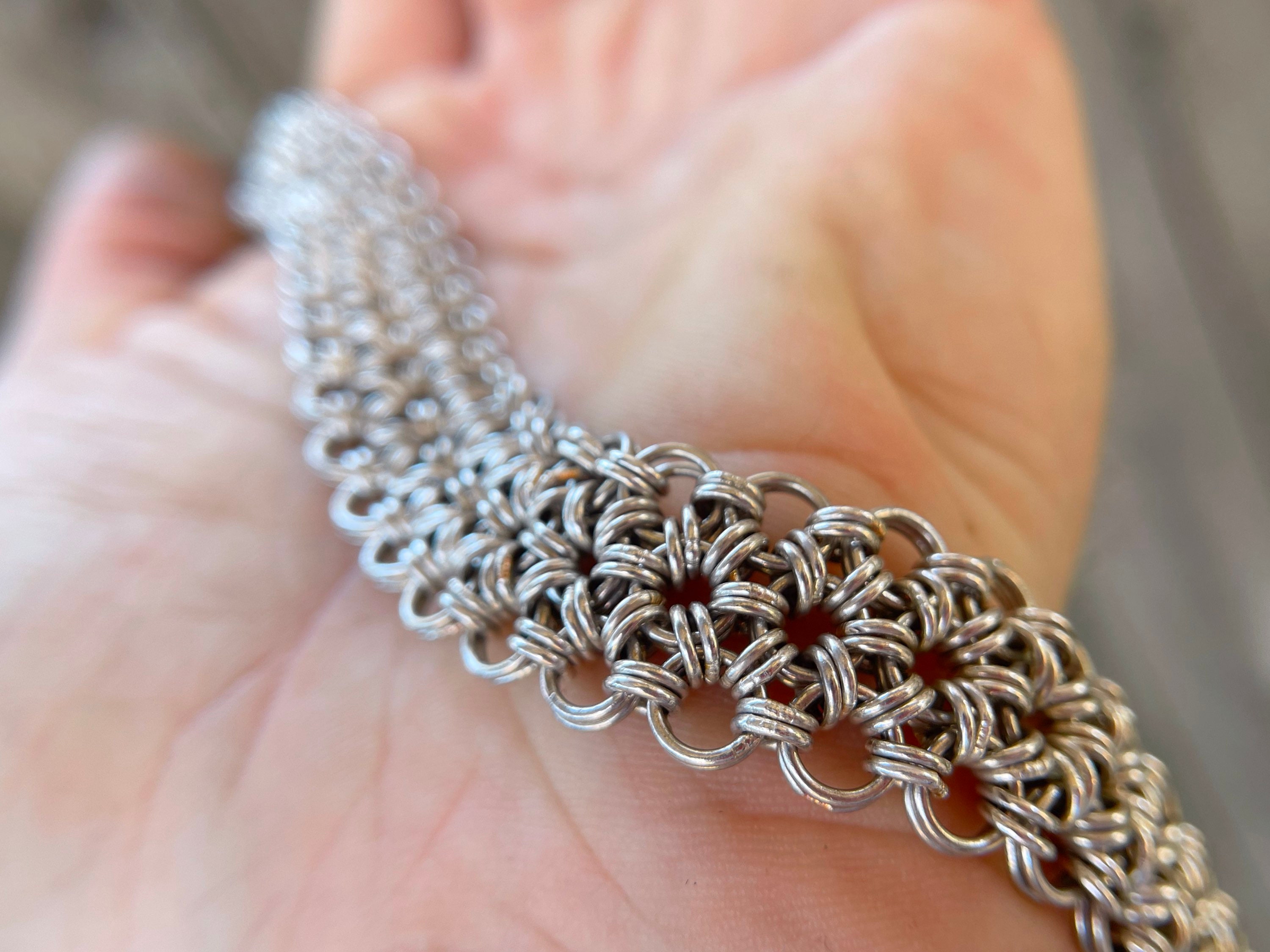 Solid Silver Chainmaille Bracelet - Hand Welded Links - Japanese ...