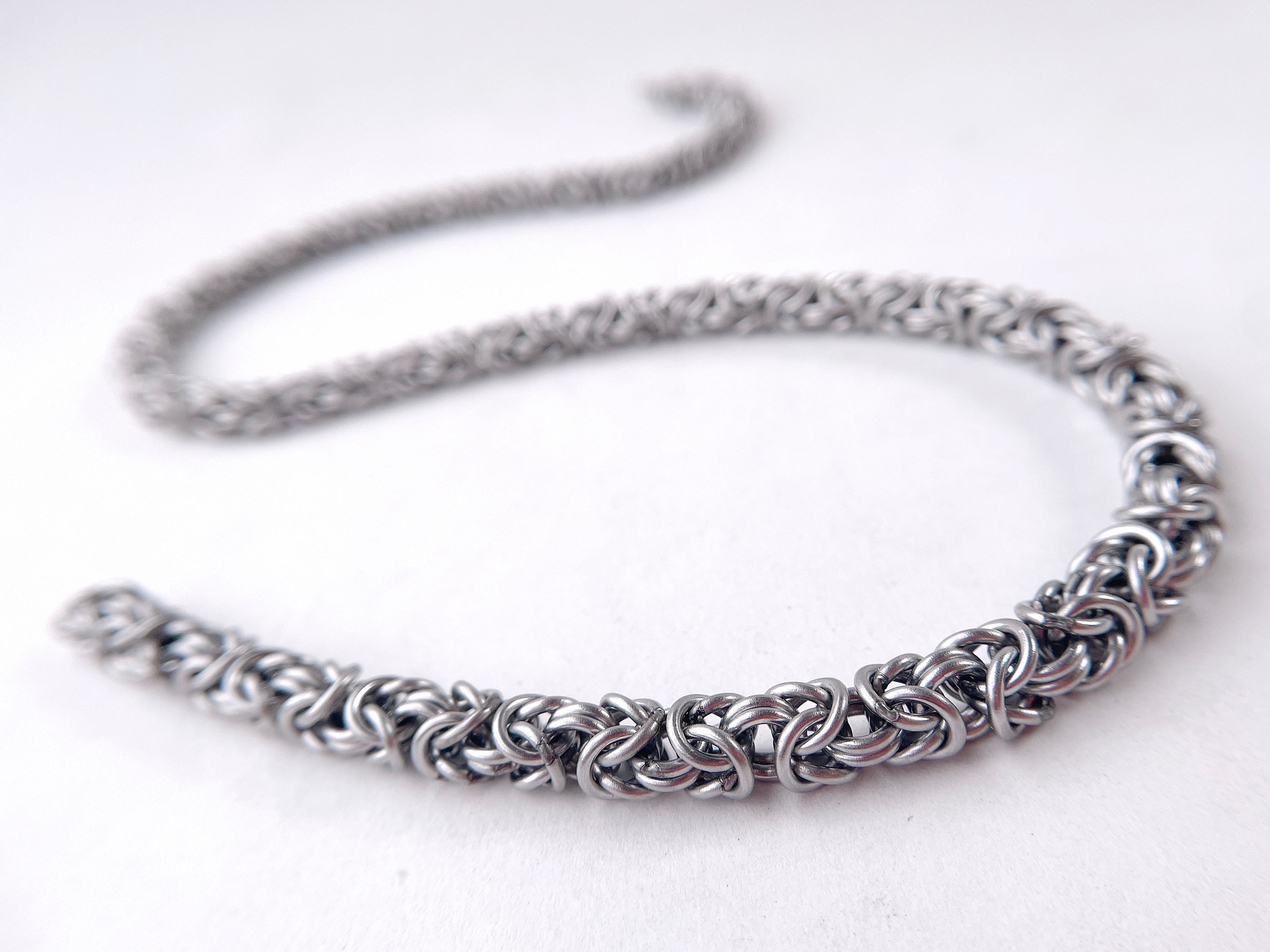 Chainmaille Necklace, Byzantine Pattern, Waterproof Stainless Steel ...