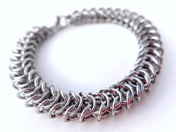 Welded-link Chainmaille Bracelet Flat Box Chain Pattern - Etsy
