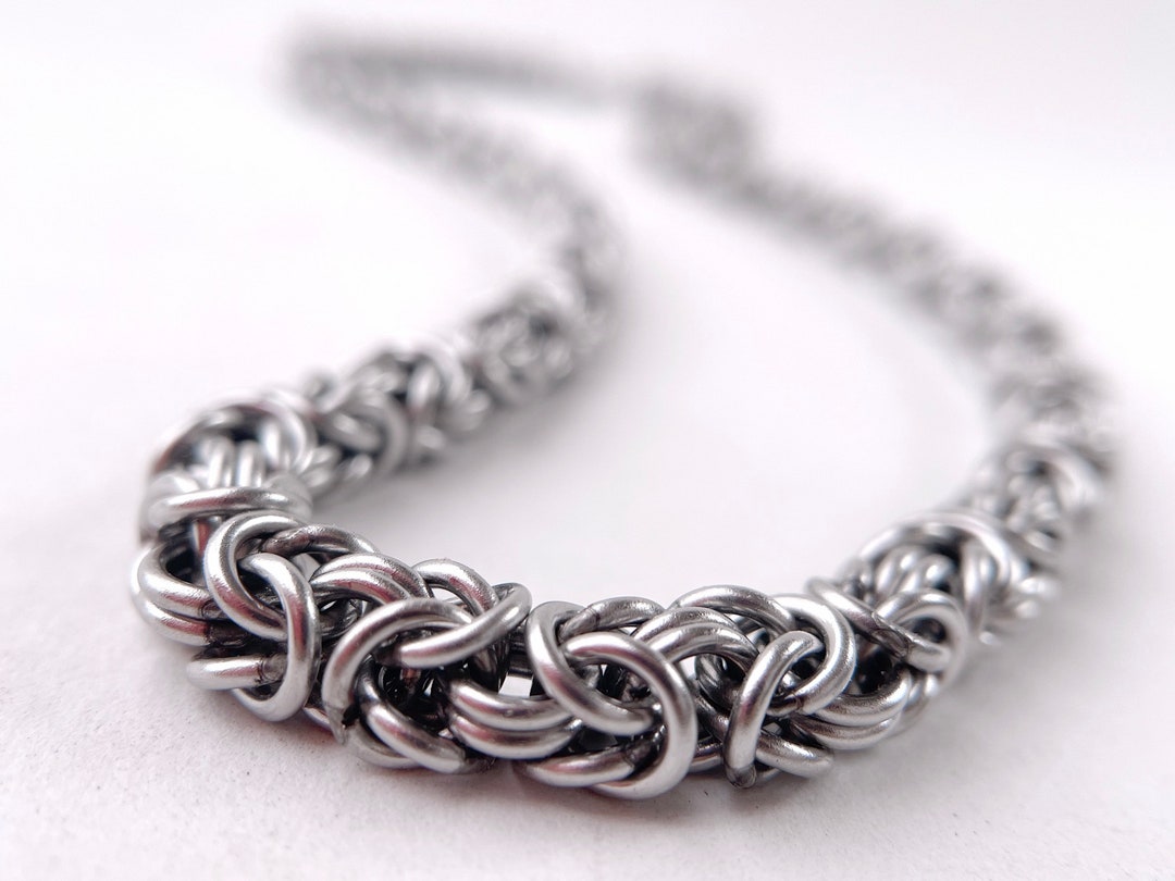 Chainmaille Necklace, Byzantine Pattern, Waterproof Stainless Steel ...