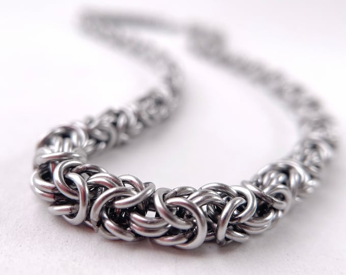 Chainmaille Necklace, Byzantine Pattern, Waterproof Stainless Steel ...