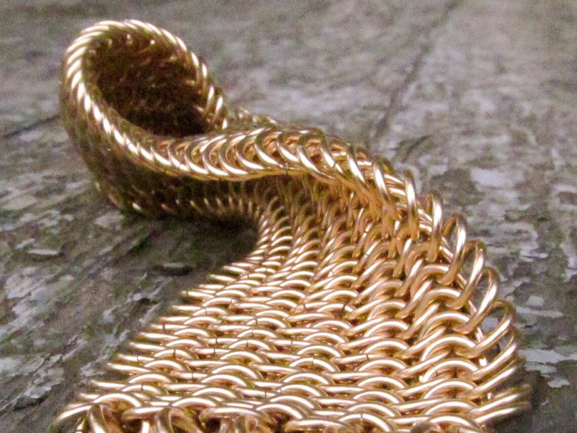 14K Solid Gold Chainmaille Bracelet - Super Wide Roman Cuff - Etsy