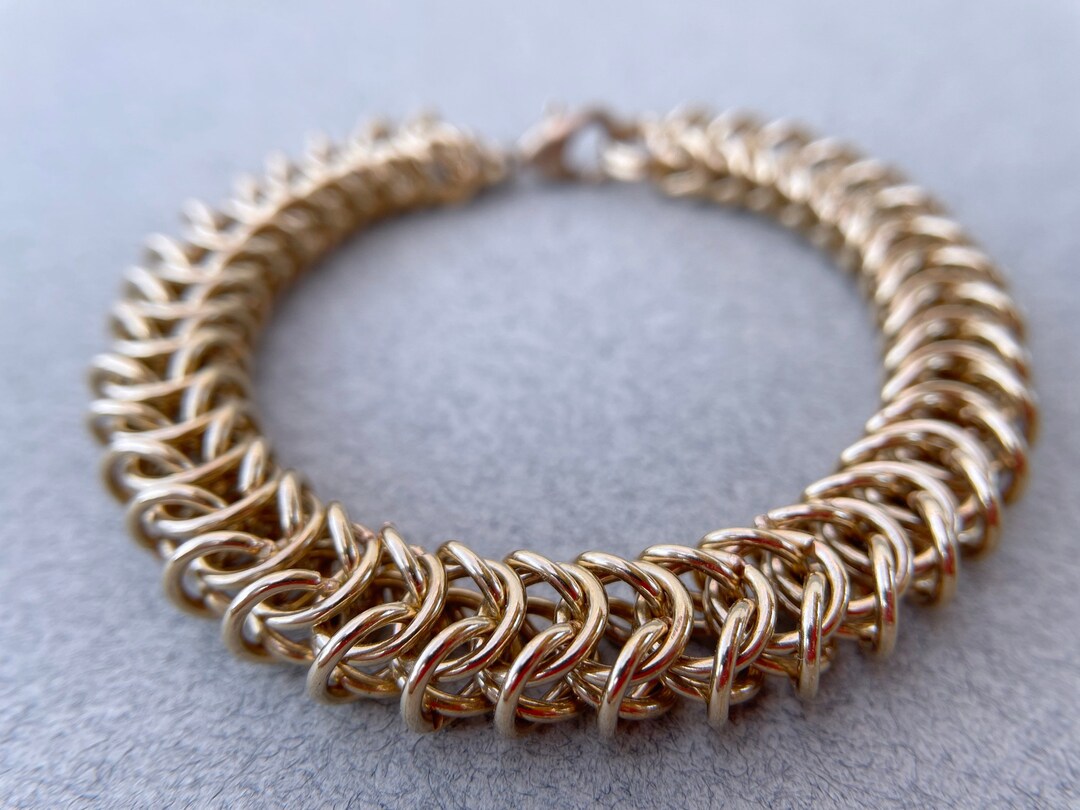 Brass Chainmaille Bracelet, Flat Box Chain Pattern, Welded-link Chain ...
