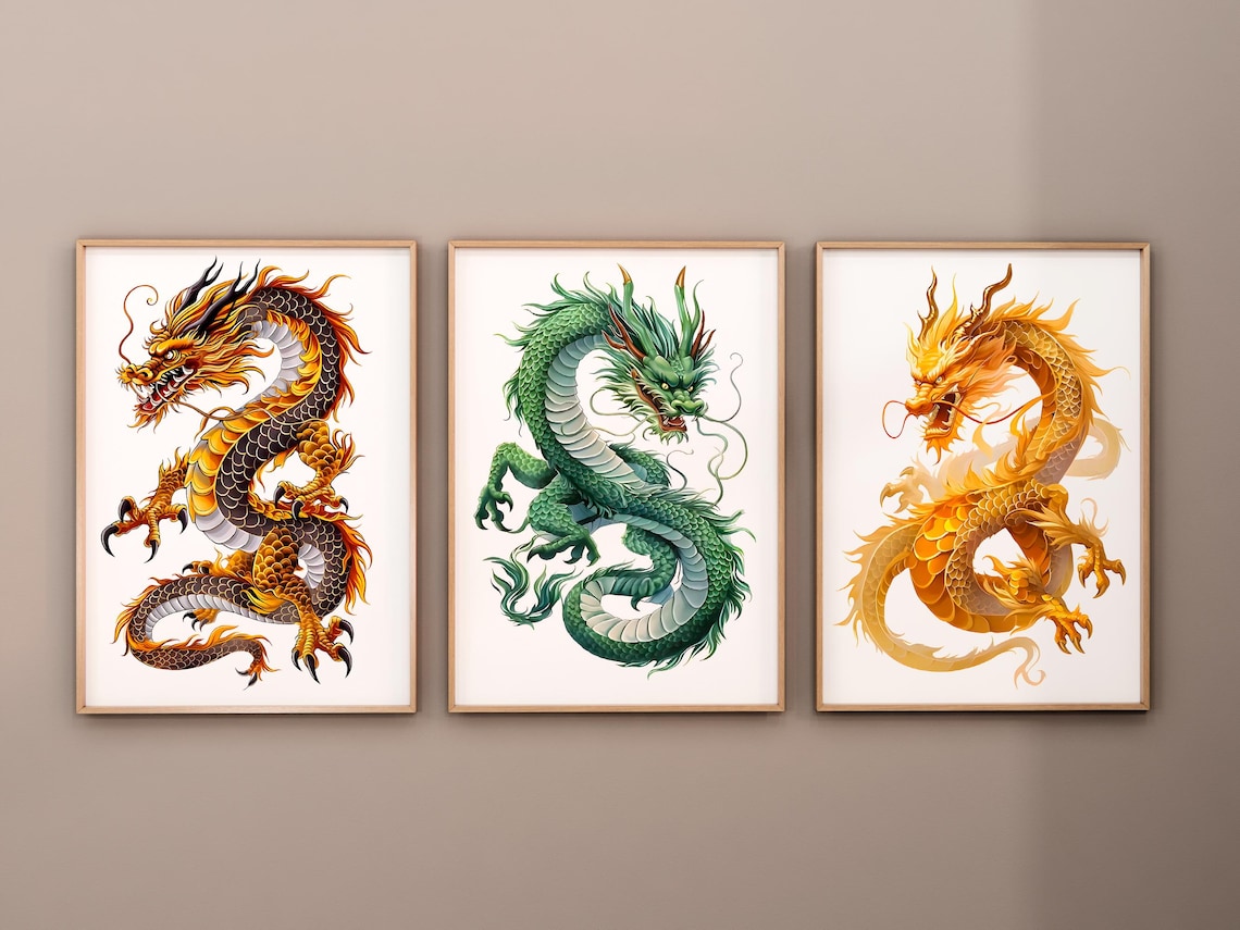 Dragon Set 12 Poster – Whimsical Eastern Dragon Wall Art | Fantasy ...