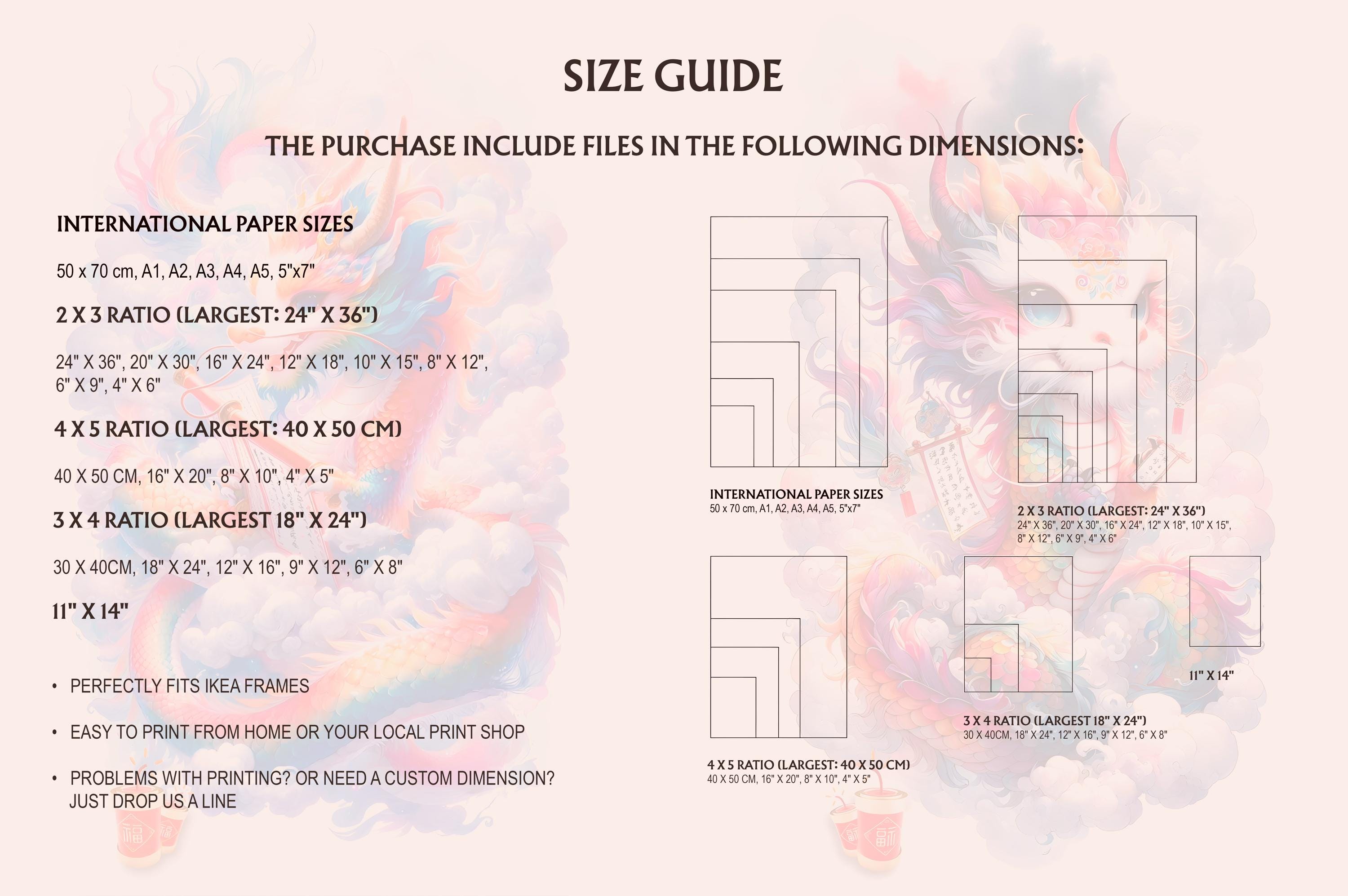 Dragon Set 12 Poster – Whimsical Eastern Dragon Wall Art | Fantasy ...
